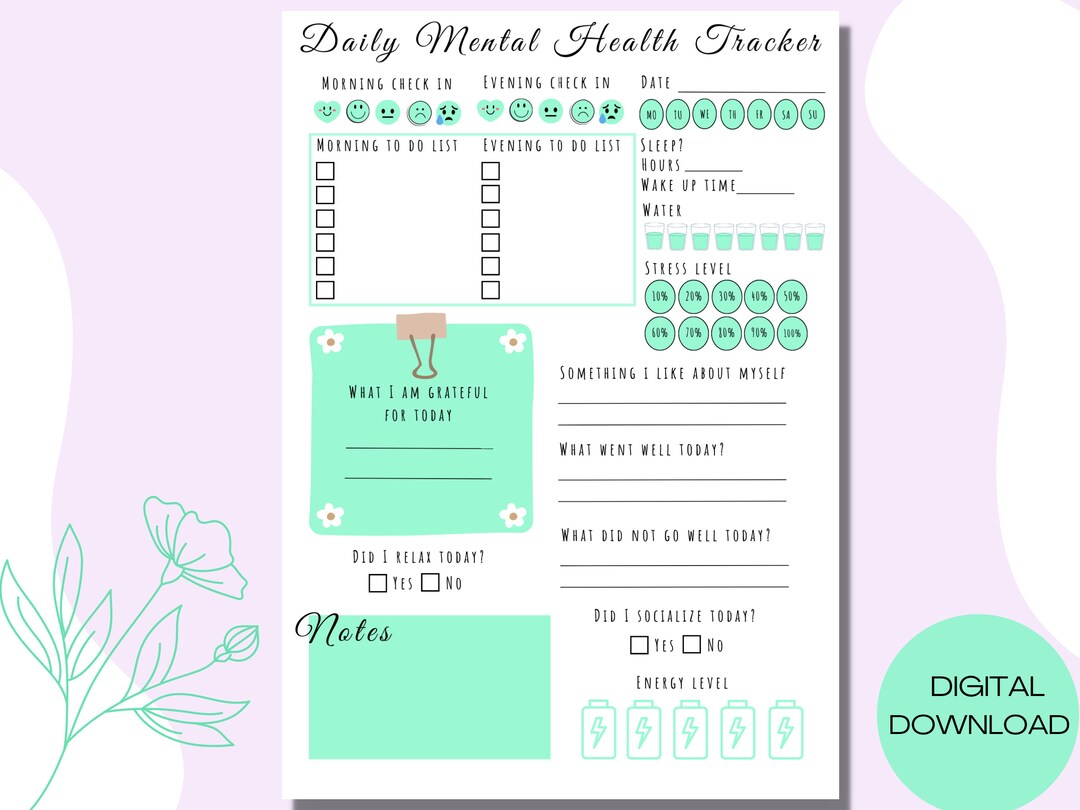 Daily Mental Health Tracker | Printable PDF | Daily Mood Tracker | Mood ... Daily Mental Health Tracker | Printable PDF | Daily Mood Tracker | Mood ...