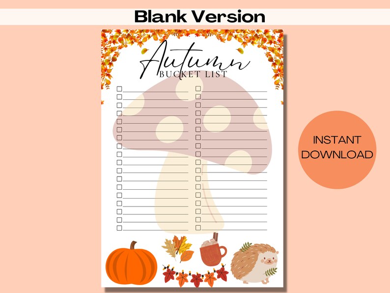 Autumn Bucket List | Autumn Bucket List Template | Autumn to Do List ...