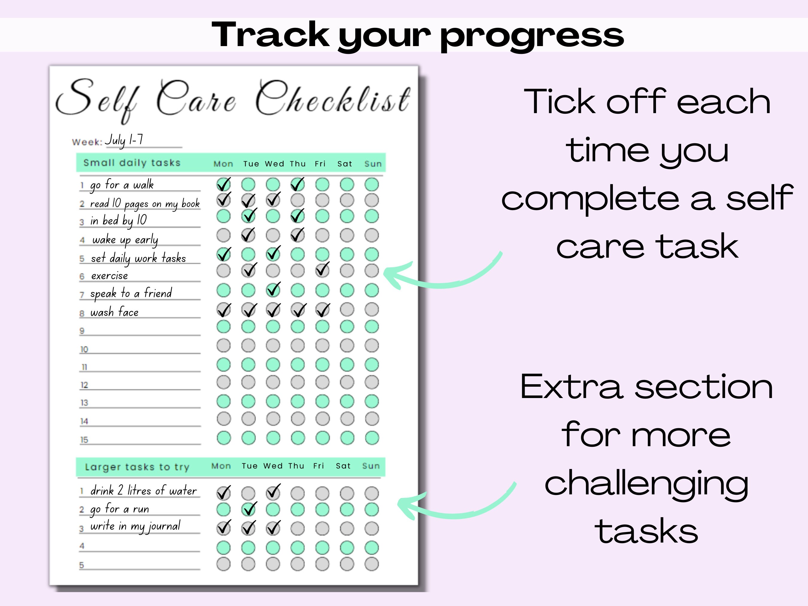 Self Care Checklist | Printable PDF | Daily Checklist | Mental Health ...