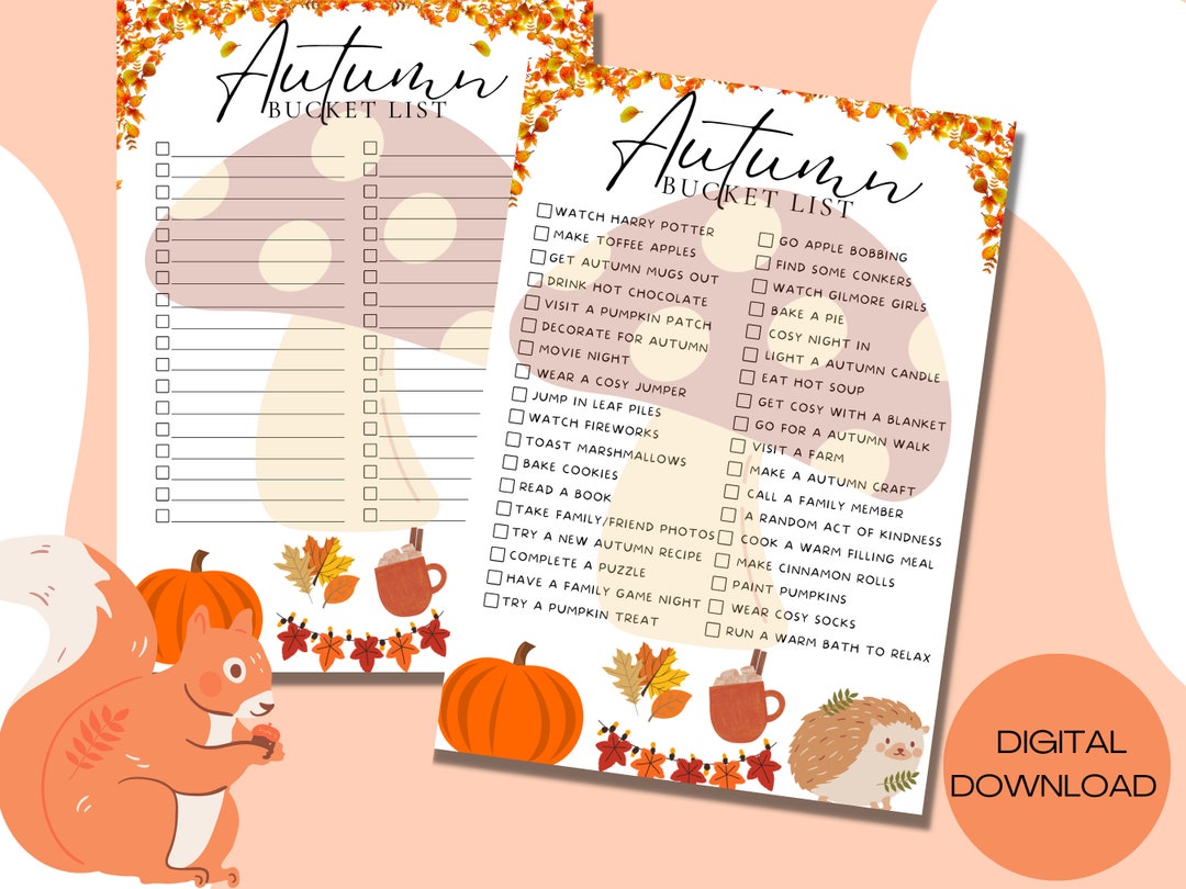 Autumn Bucket List | Autumn Bucket List Template | Autumn to Do List ...