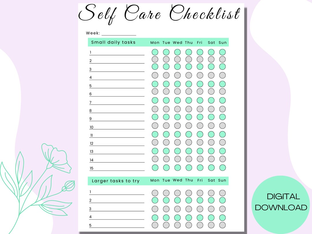 Self Care Checklist | Printable PDF | Daily Checklist | Mental Health ...