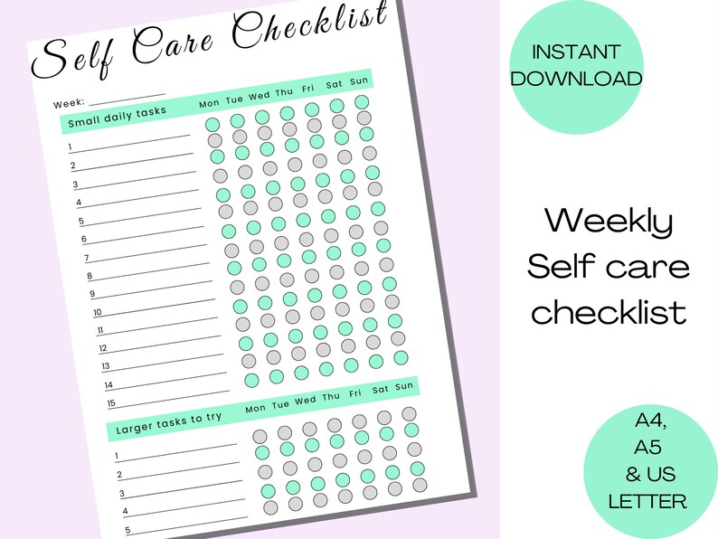 Self Care Checklist | Printable PDF | Daily Checklist | Mental Health ...