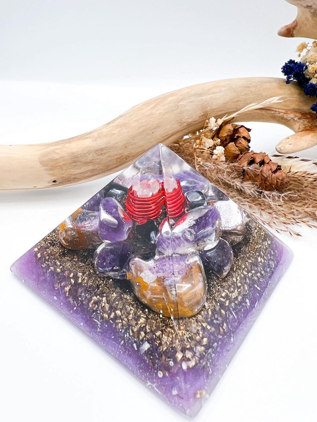 Protection Pyramid Tiger's Eye, Amethyst and Black Obsidian - Etsy