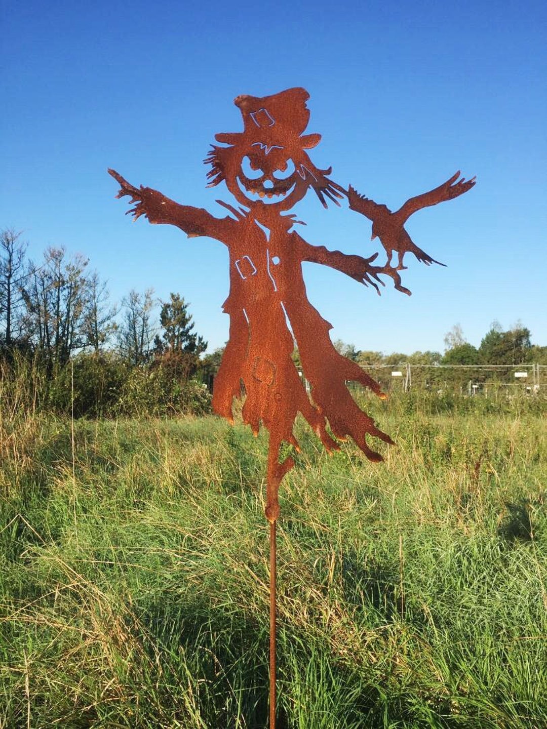 Large Scarecrow 80 X 67 Cm With Ground Spike Rust Patina Garden Stake ...