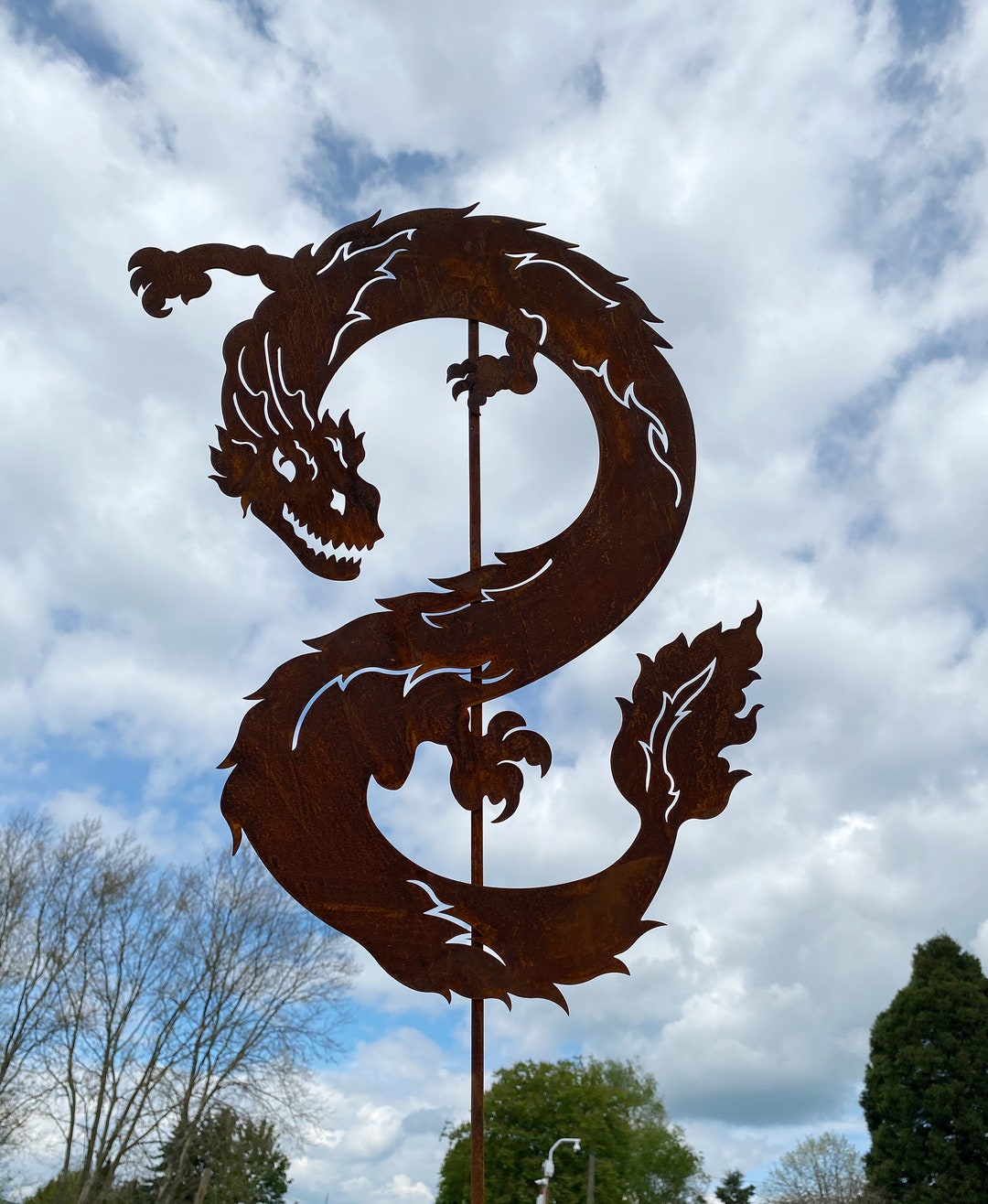 Garden Figure Dragon Slithering 60 X 46 Cm Rod Rust Garden Stake ...