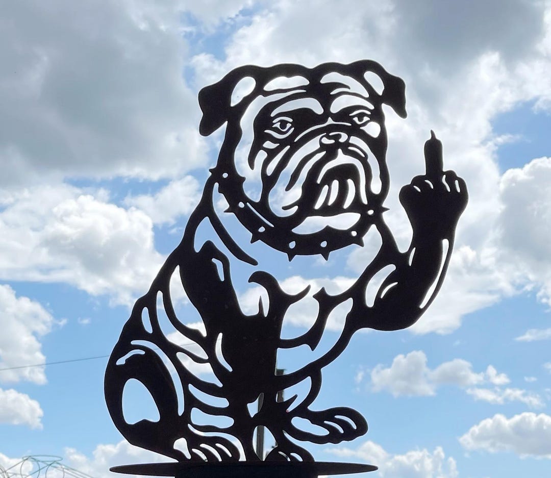 Dog Bulldog With Middle Finger Sitting 35 X 30 Cm on Plate Rust ...