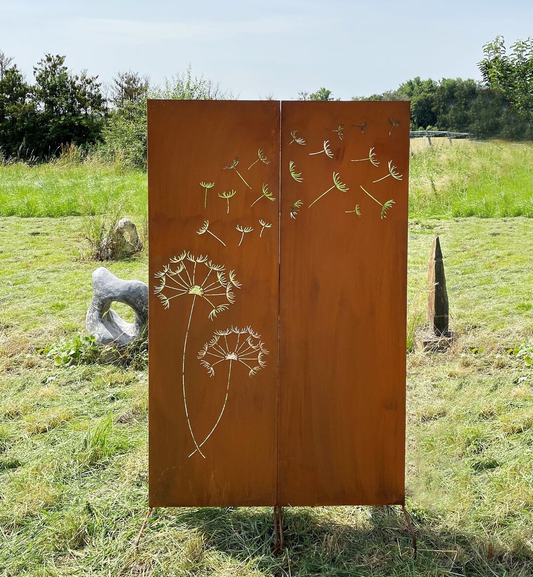 Set of 2 Rusty Privacy Screens With Dandelion Motifs 165 X 100 Cm ...