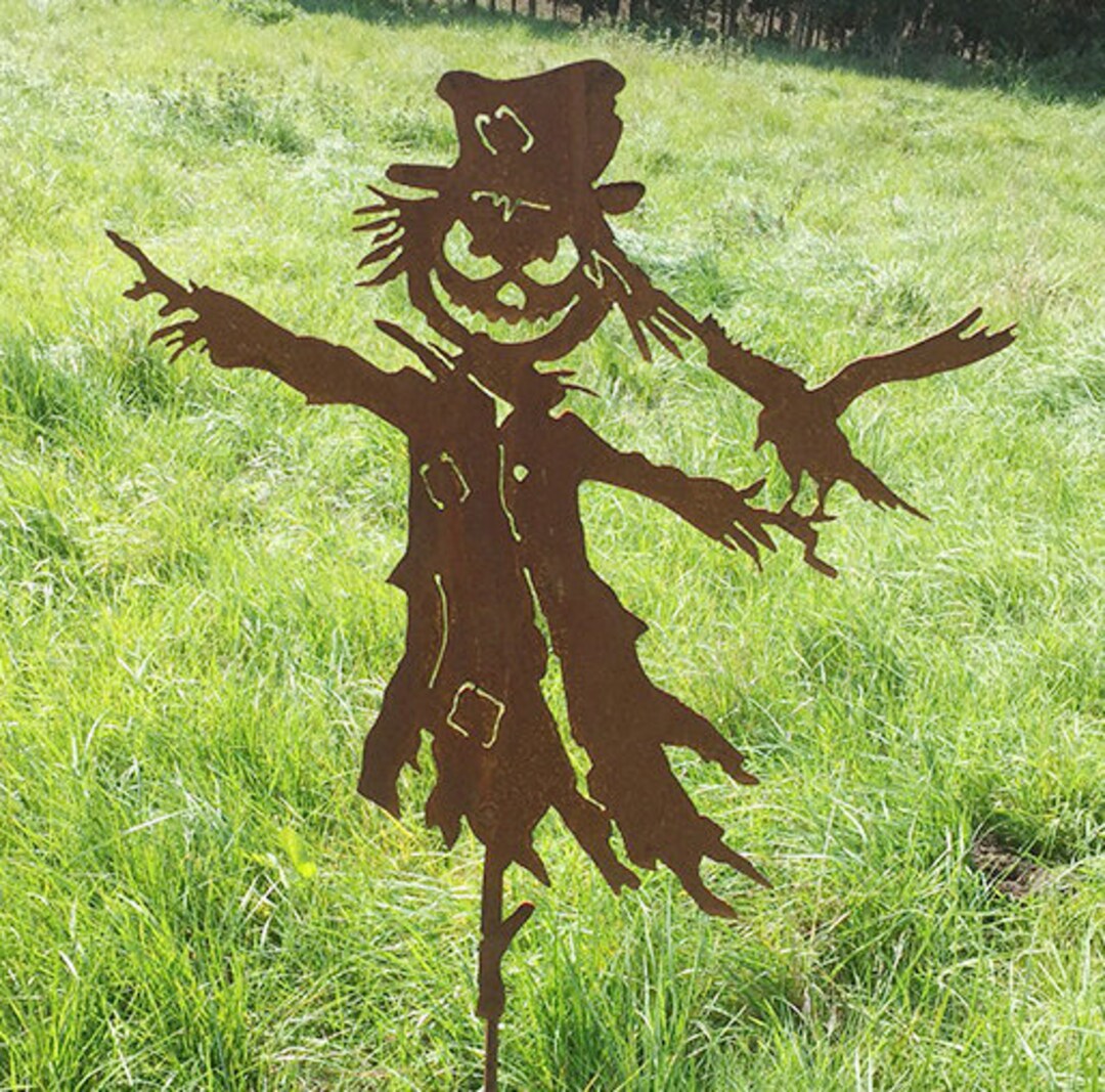 Large Scarecrow 80 X 67 Cm With Ground Spike Rust Patina Garden Stake ...