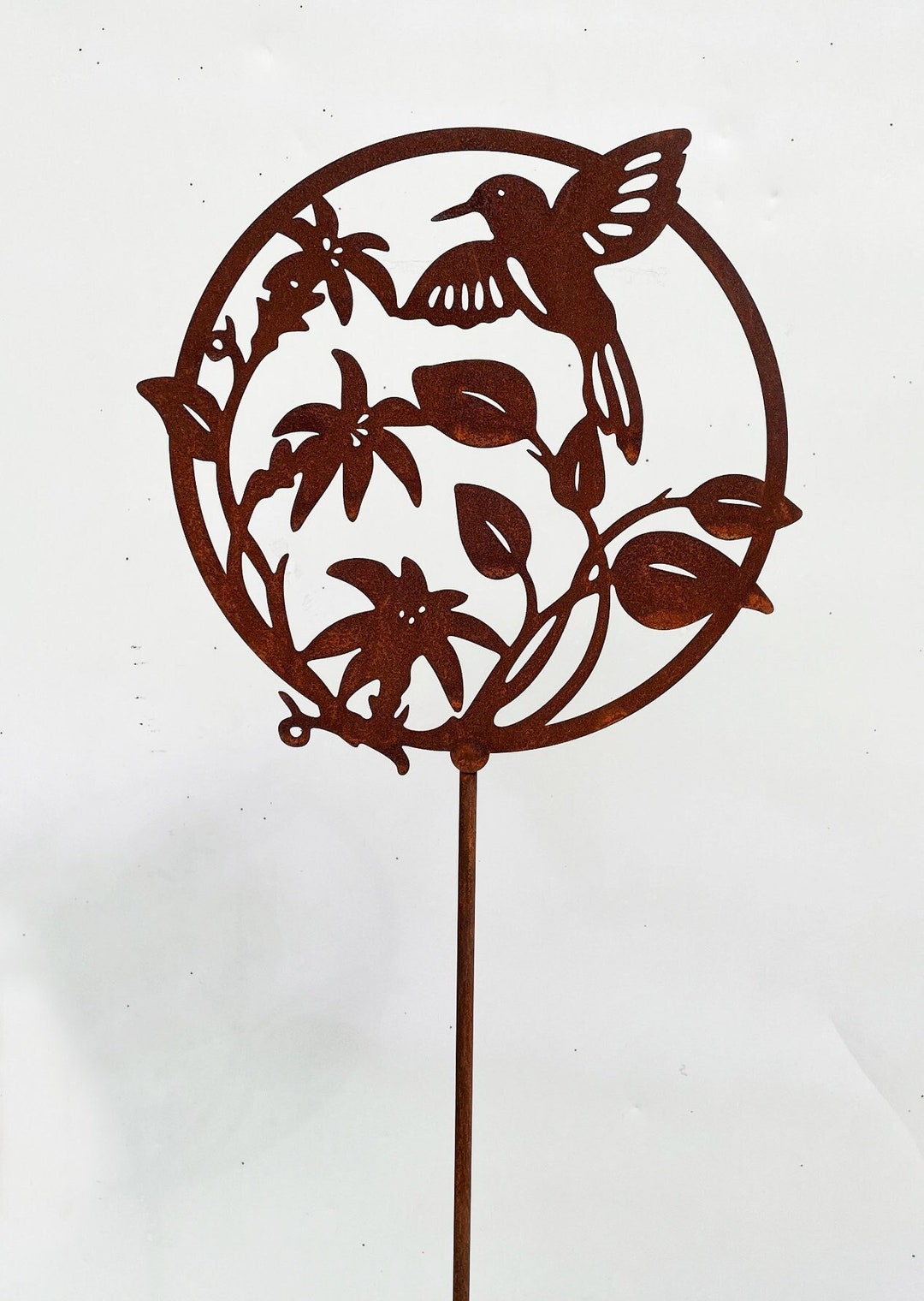 Hummingbird on Flowers 30 Cm Rod Garden Plug Stainless Rust Garden ...