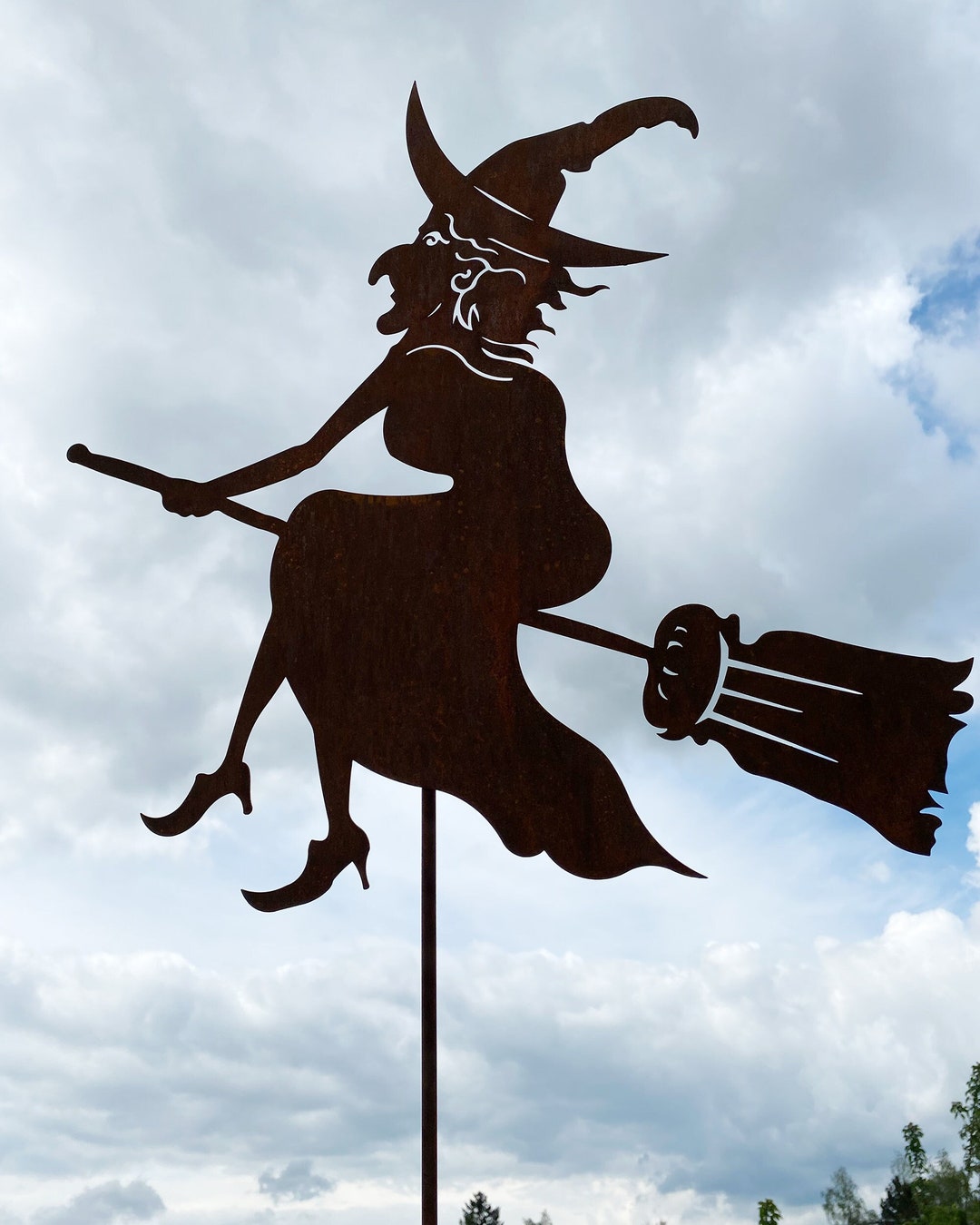 Old Witch Flying on a Broomstick 30 X 30 Cm / 57 X 54 Cm Rod Garden ...