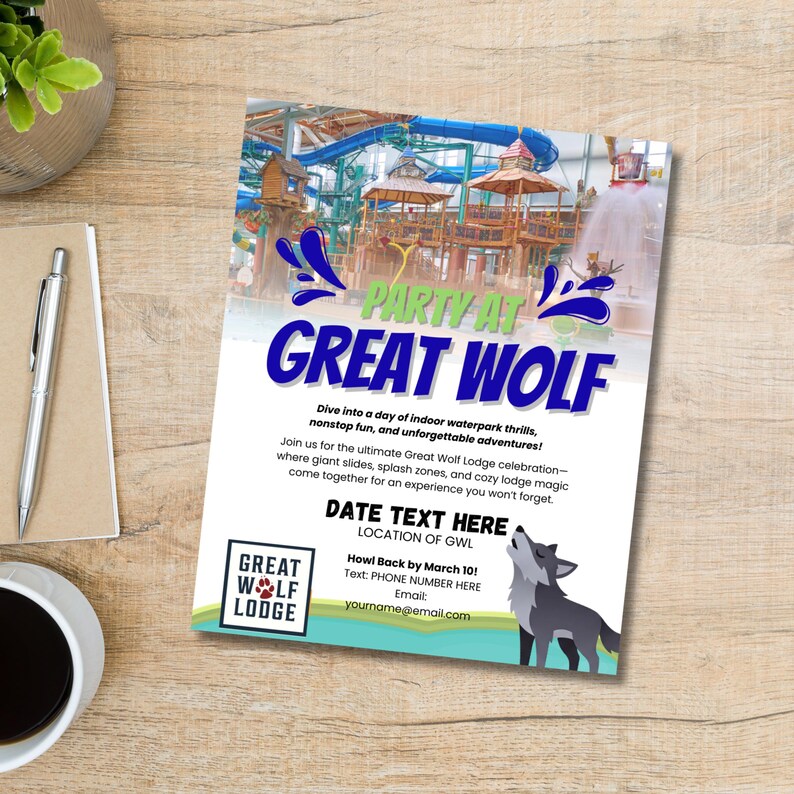 Wolf Lodge Birthday Invitation | Waterpark Party | Personalized Invite ...
