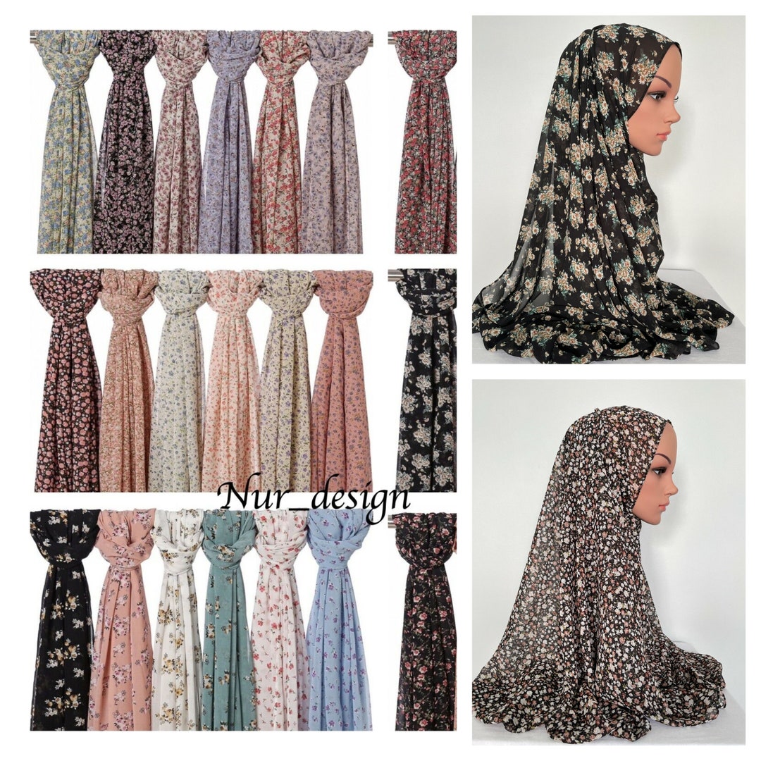 180*75cm High Quality Flower Print Bubble Chiffon Woman Muslim Scarf ...
