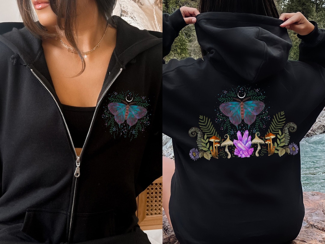 Magical Moth Hoodie, Front & Back Design, Cottagecore Hoodie, Witchy ...