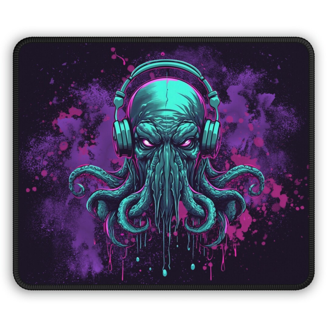 Cthulhu Gaming Mouse Pad, Synthwave Cthulhu Wearing Headphones ...