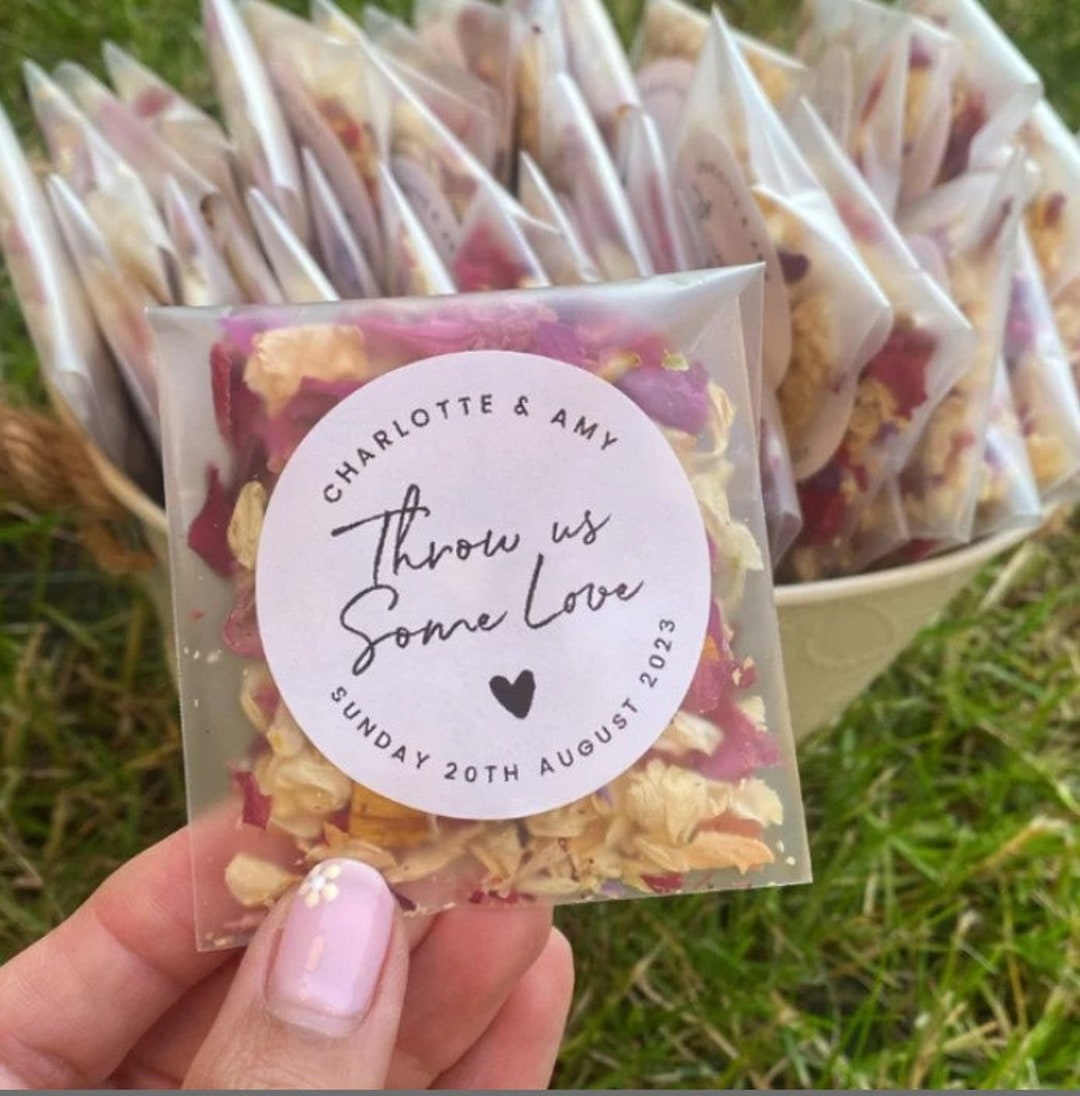 Wedding Confetti Bag Personalised Stickers, Throw Us Some Love Confetti ...