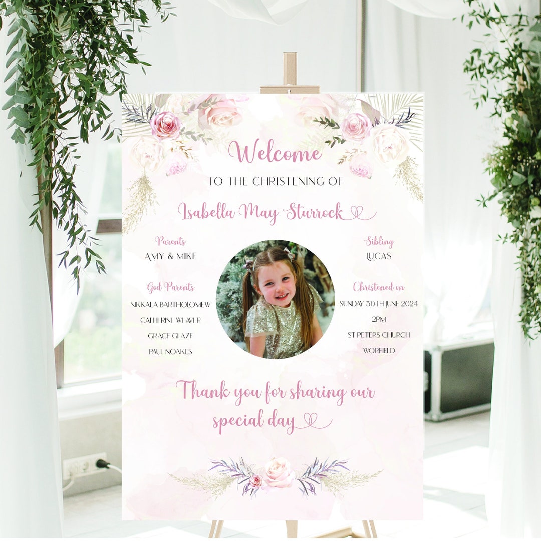 Christening Personalised Photo Welcome Sign, Baptism Sign, Printable ...
