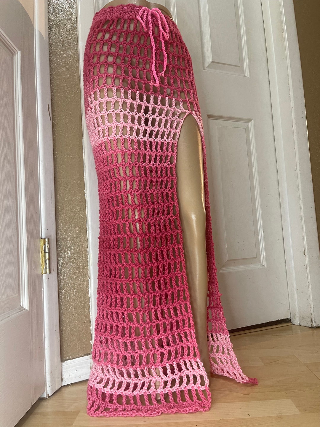 Long Crochet Mesh Skirt With Slit - Etsy