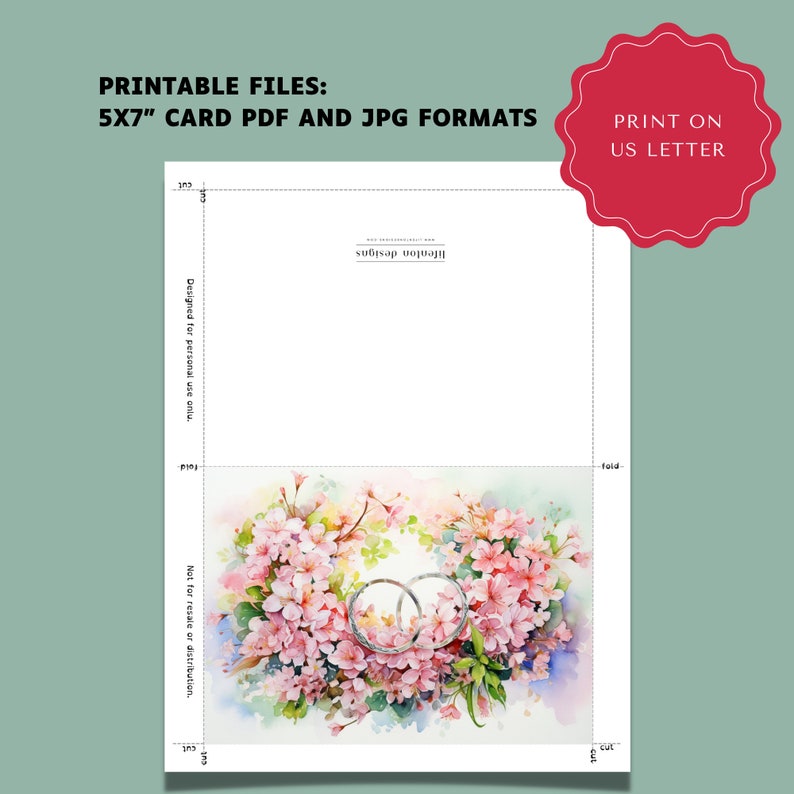 Wedding Congratulations Card Printable Watercolor Rings and Blossoms ...