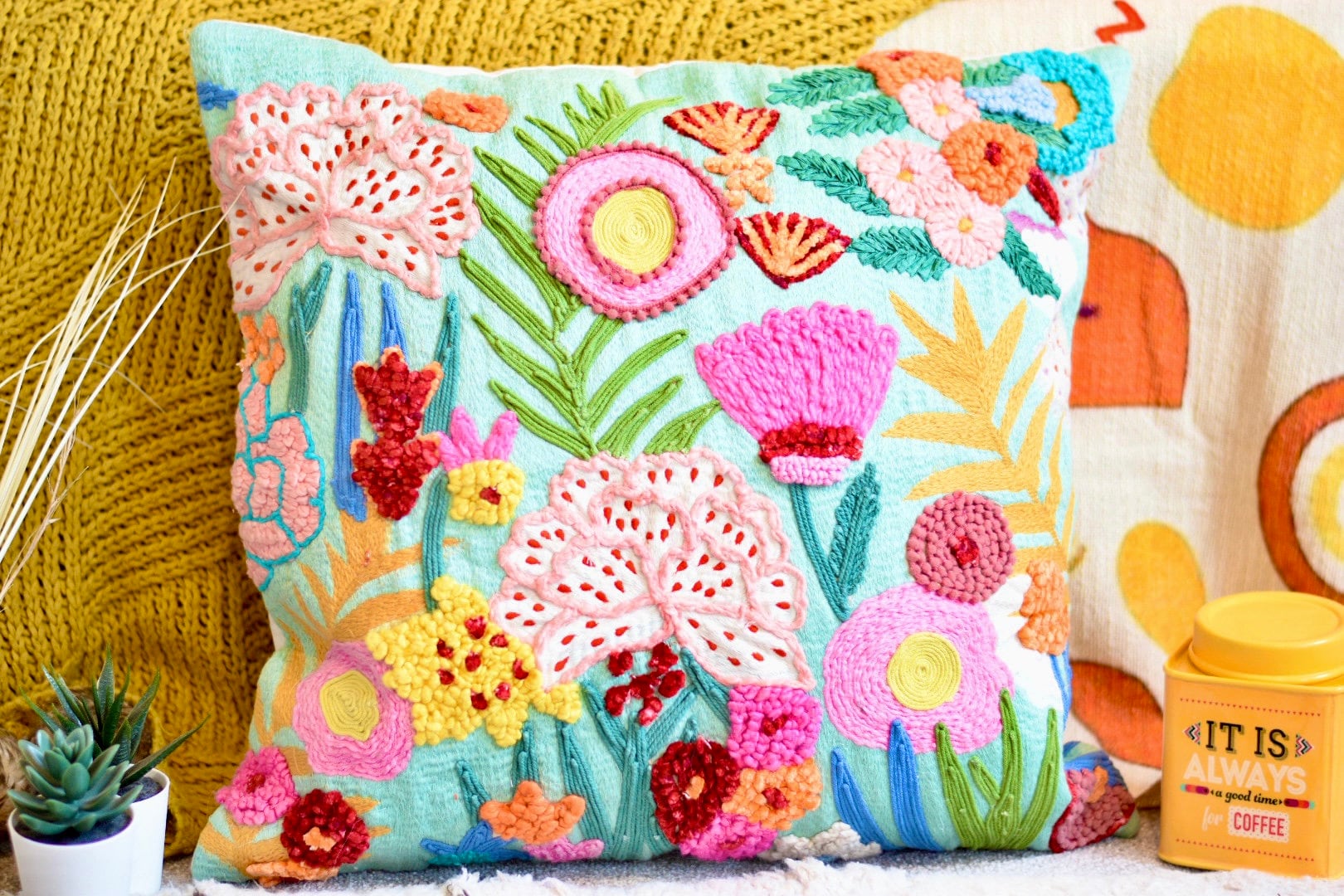 Handmade Floral Tufted Cushion Cover Decorative Cushion Cover Throw ...