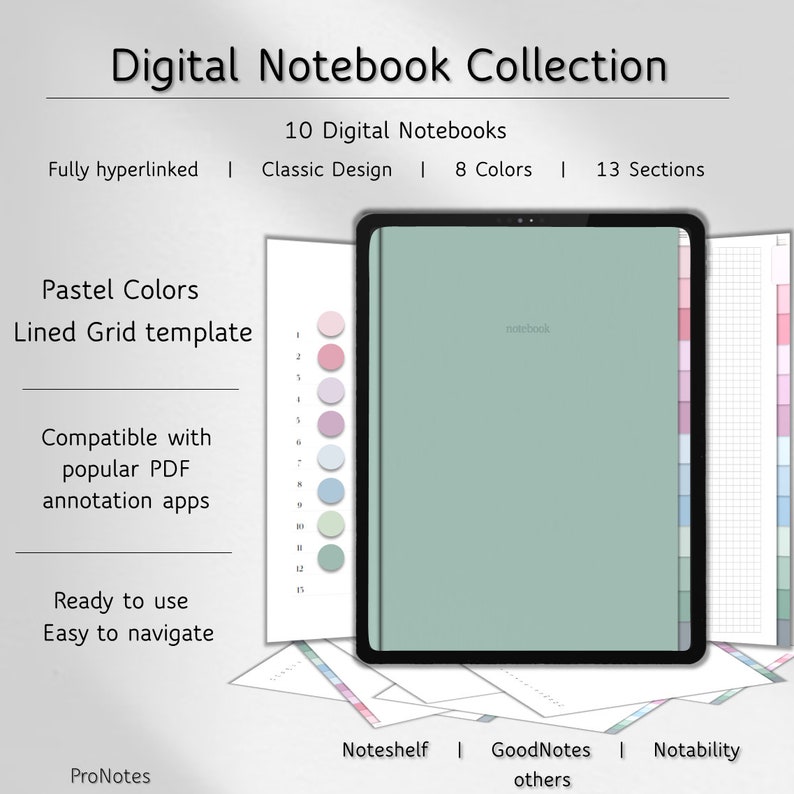 Digital Notebook for Goodnotes, Lined Grid, Student Notebook ...