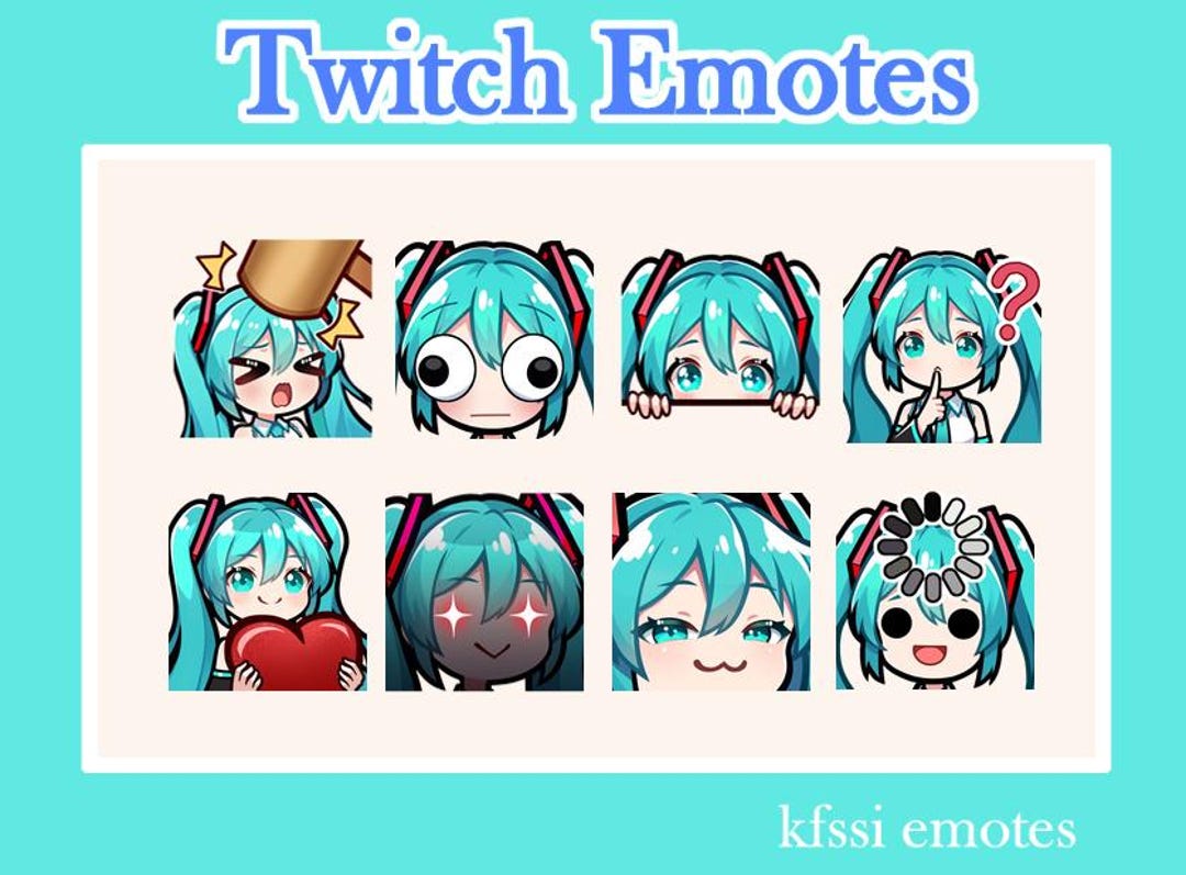 Miku Emotes | Anime Girl Aqua Hair Emote | Twitch Emotes - Etsy