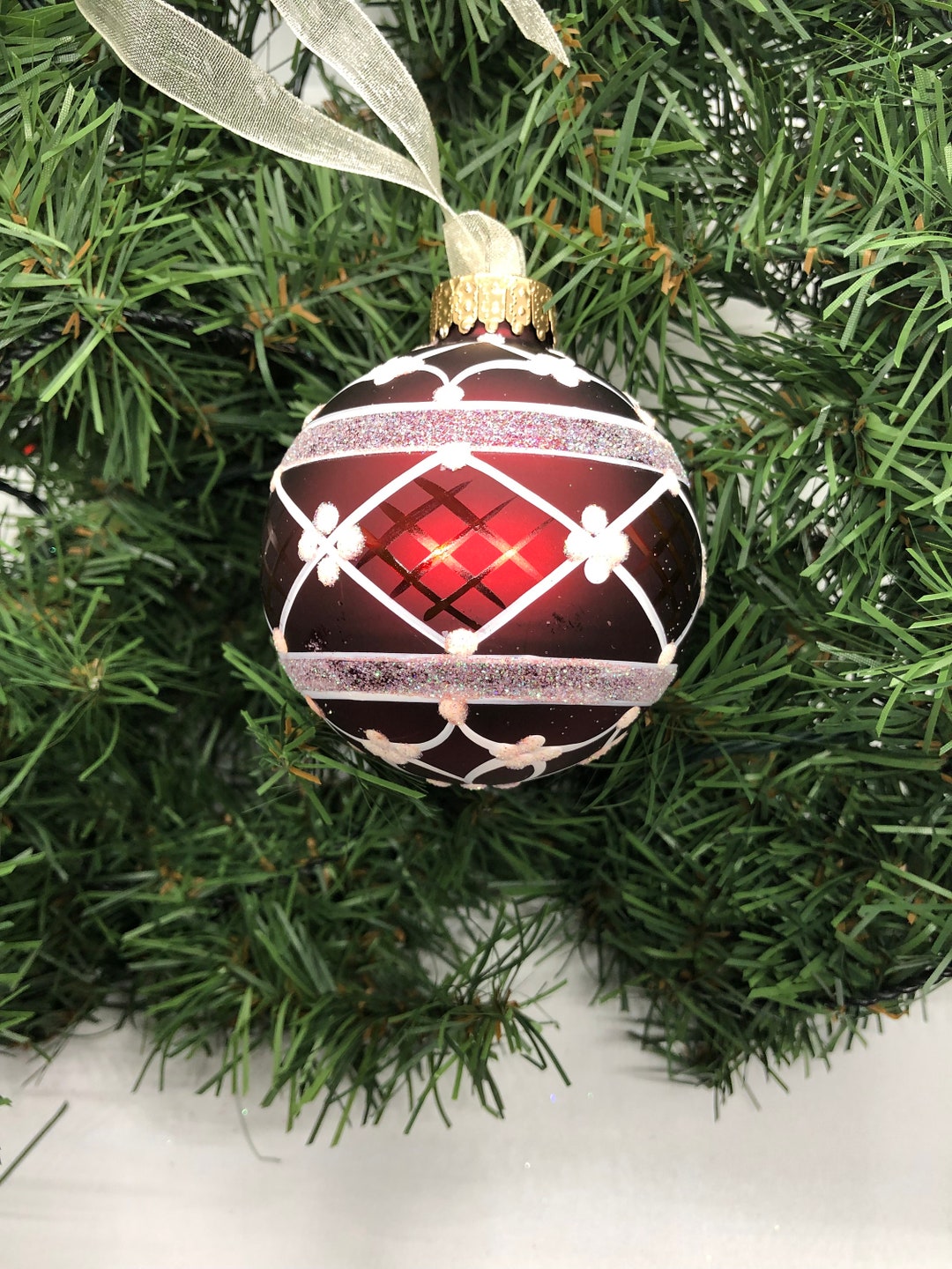 Diamonds and Dots Straight Glittery Ball Ornament Red Small - Etsy