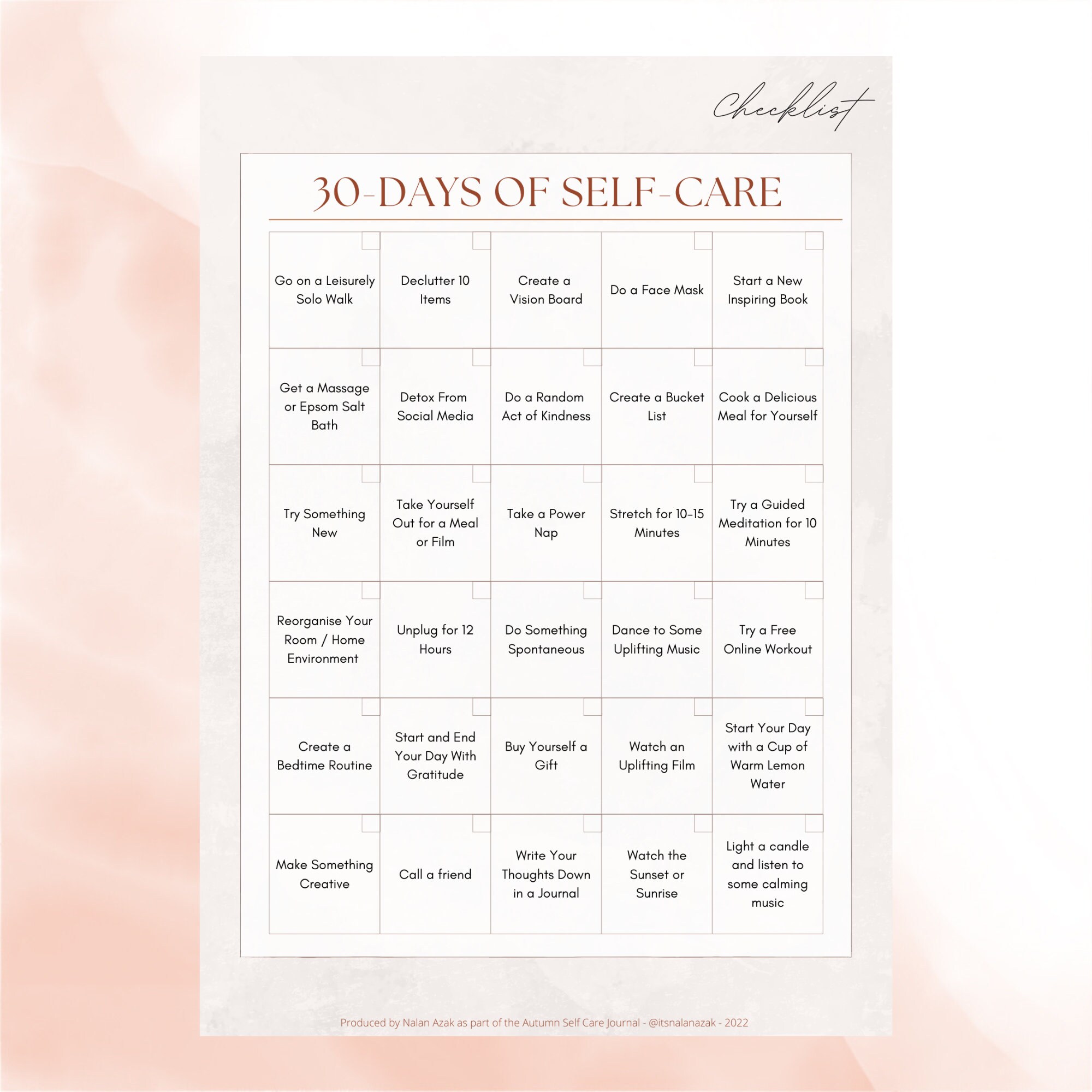 30 Days of Self Care, Self Care Checklist, Self Care Tracker, Self Care ...