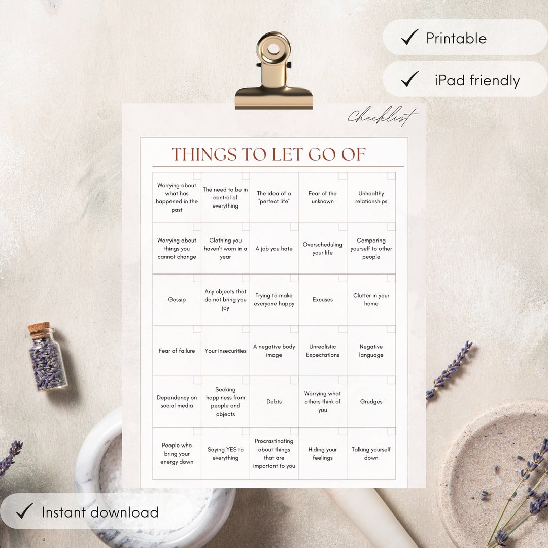 Things to Let Go of Checklist, Self Care Checklist, Self Care Planner ...