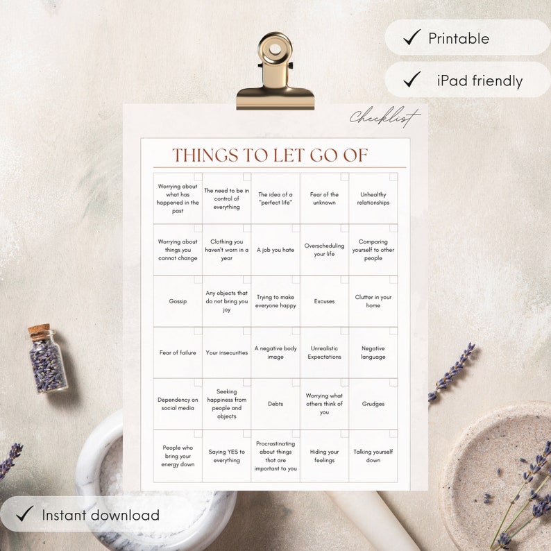 Things to Let Go of Checklist, Self Care Checklist, Self Care Planner ...