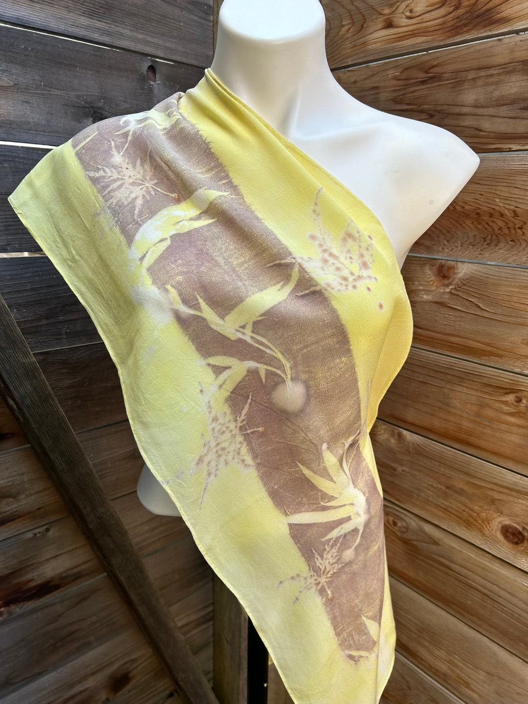 Leaf Print Silk Scarf With Weld and Logwood - Etsy