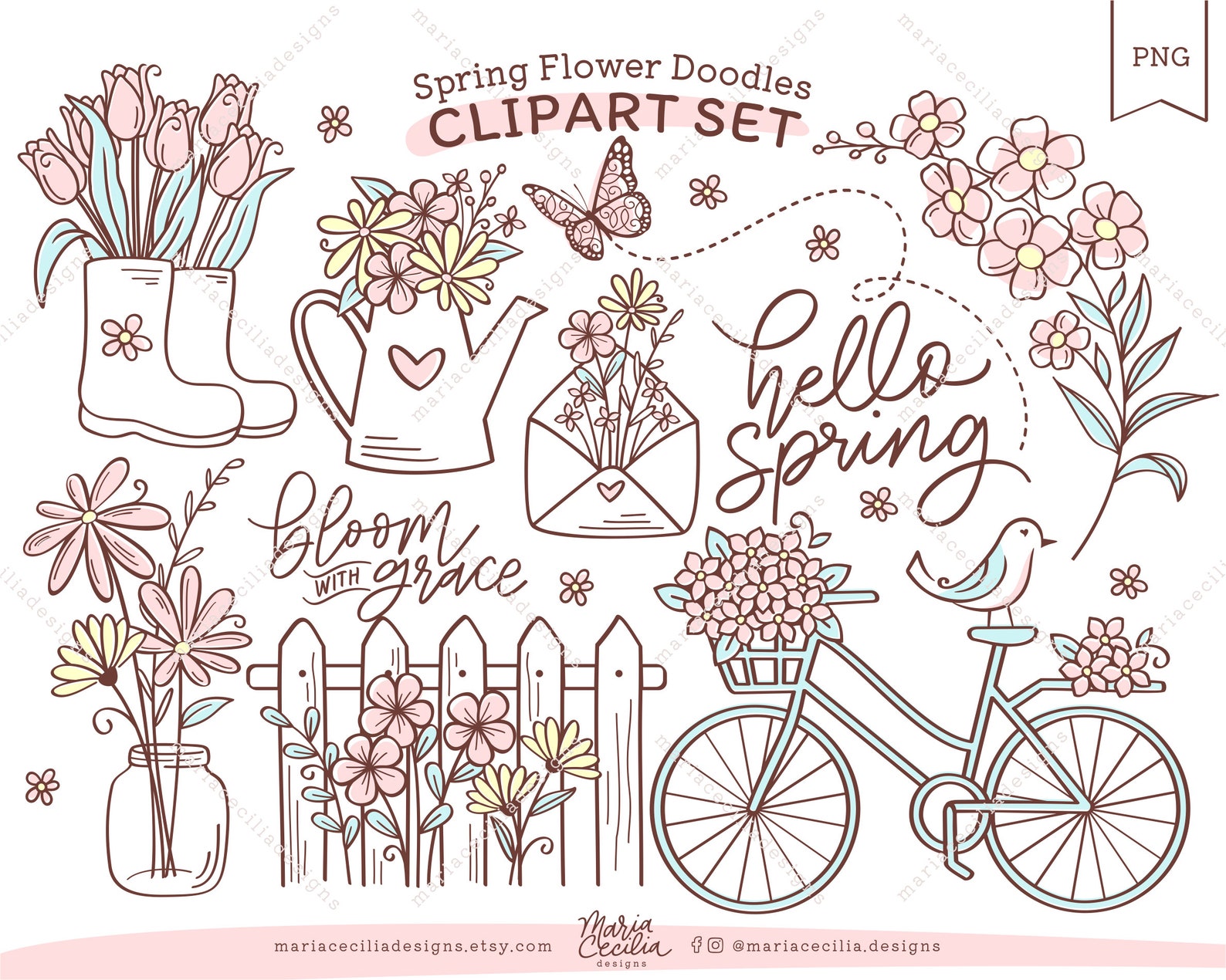Hello Spring Flower Doodles PNG Clipart, Floral Designs, Bloom With ...