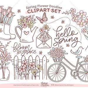 Hello Spring Flower Doodles PNG Clipart, Floral Designs, Bloom With ...