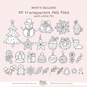 Cute Christmas Doodle Clipart Digital Stamps, Set of Christmas Clipart ...