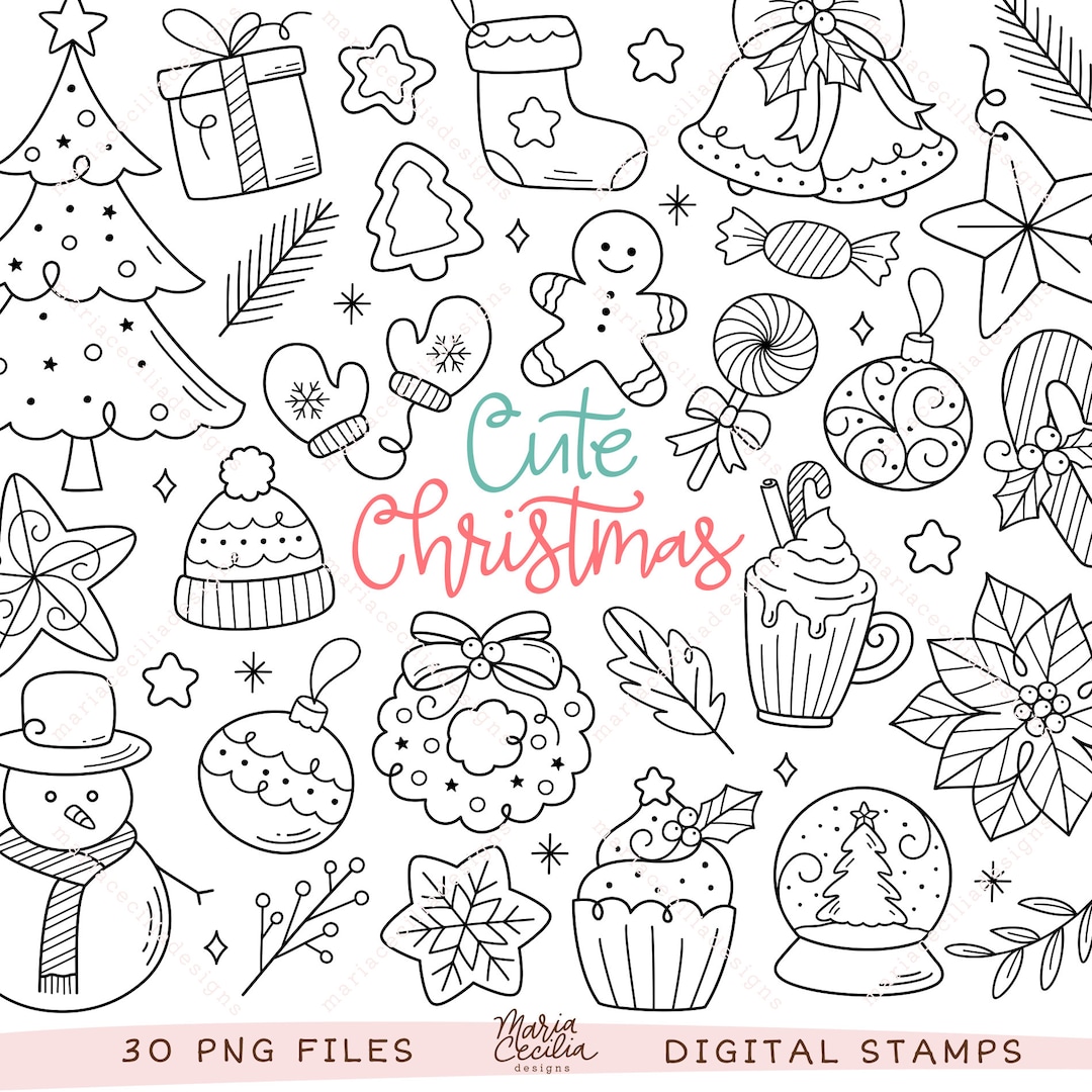 Cute Christmas Doodle Clipart Digital Stamps, Set of Christmas Clipart ...