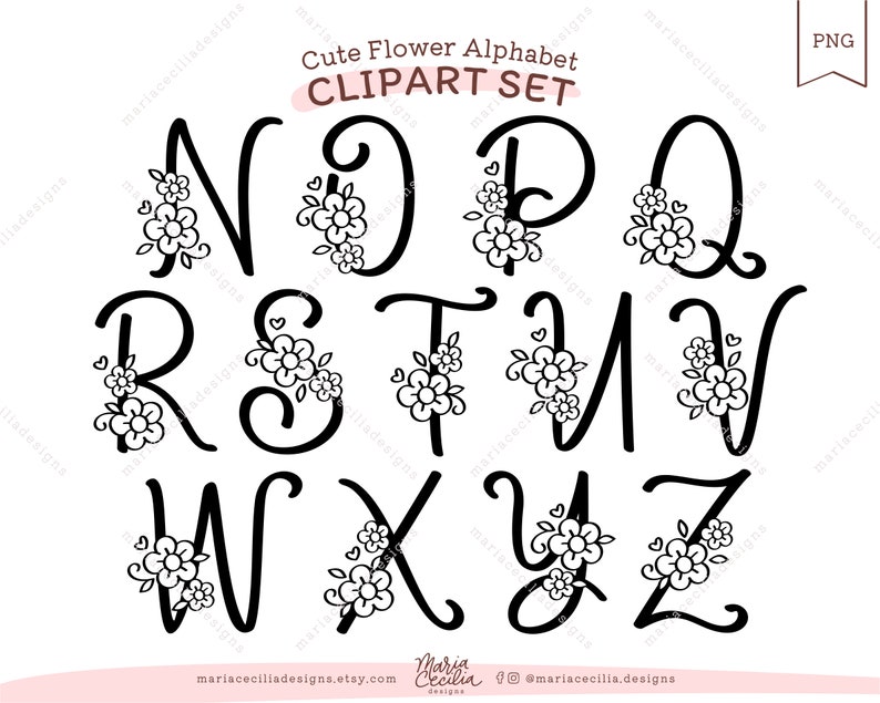 Cute Floral Alphabet PNG, Flower Letters A-Z, Floral Monogram, Letters ...