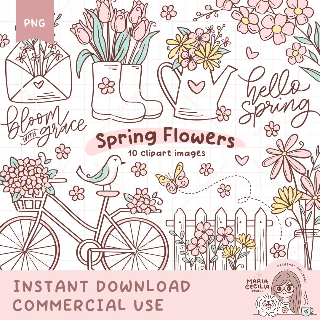 Spring Flower Doodle Clipart PNG, Hello Spring Floral Designs, Bloom ...