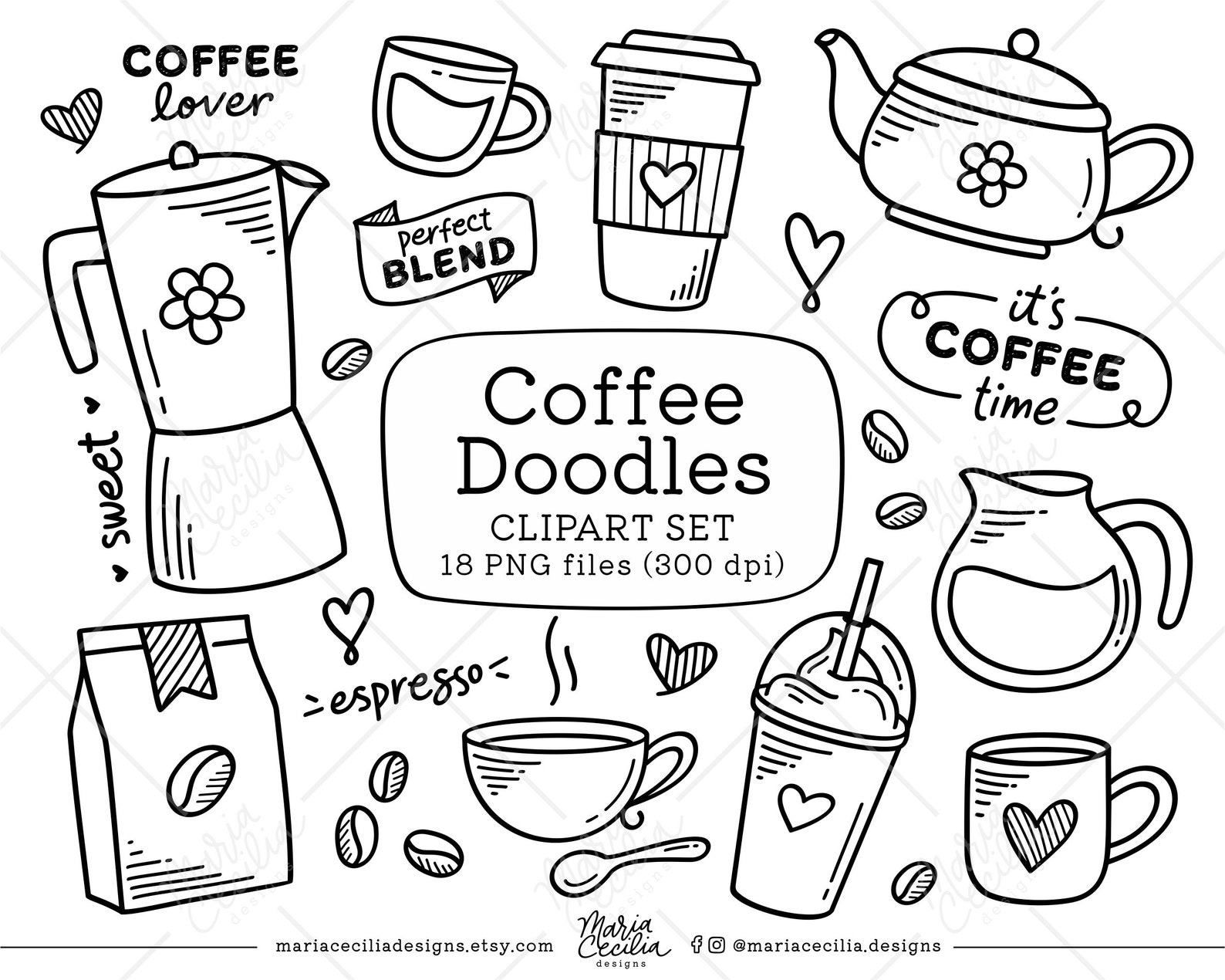 Coffee Clipart Cute Coffee PNG Kawaii Doodle Coffee - Etsy