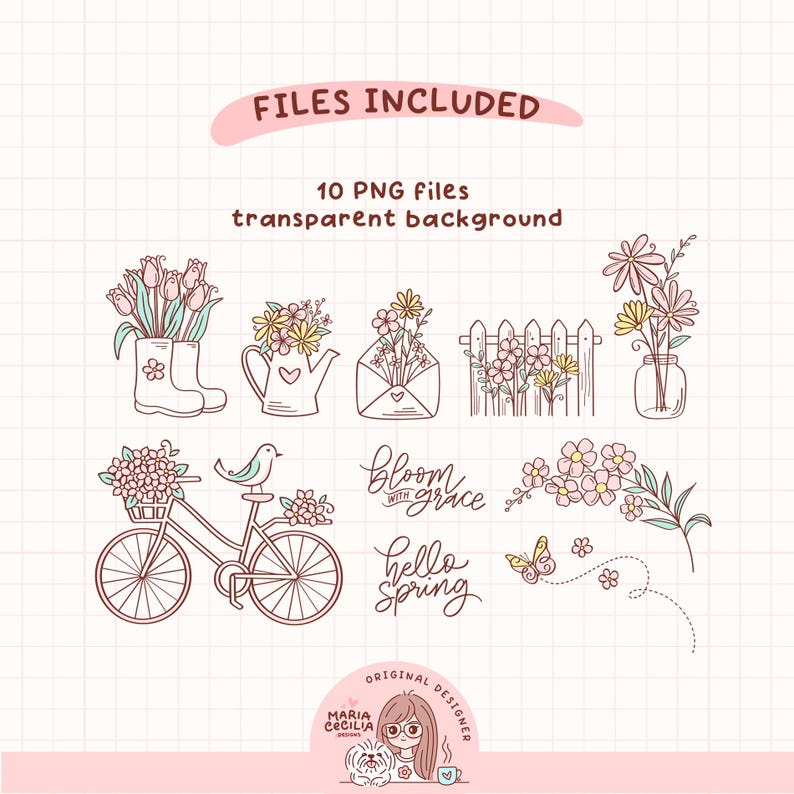 Spring Flower Doodle Clipart, Floral PNG Stickers (instant Download) - Etsy