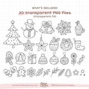 Cute Christmas Doodle Clipart Digital Stamps, Set of Christmas Clipart ...