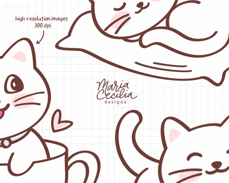 Cute Kawaii Cat Doodles Clipart PNG, Cat Planner Stickers, Digital ...