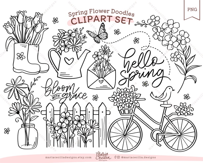 Hello Spring Flower Doodles PNG Clipart, Floral Designs, Bloom With ...