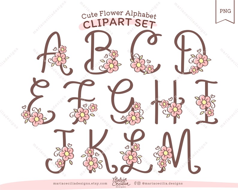 Cute Floral Alphabet PNG, Flower Letters A-Z, Floral Monogram, Letters ...