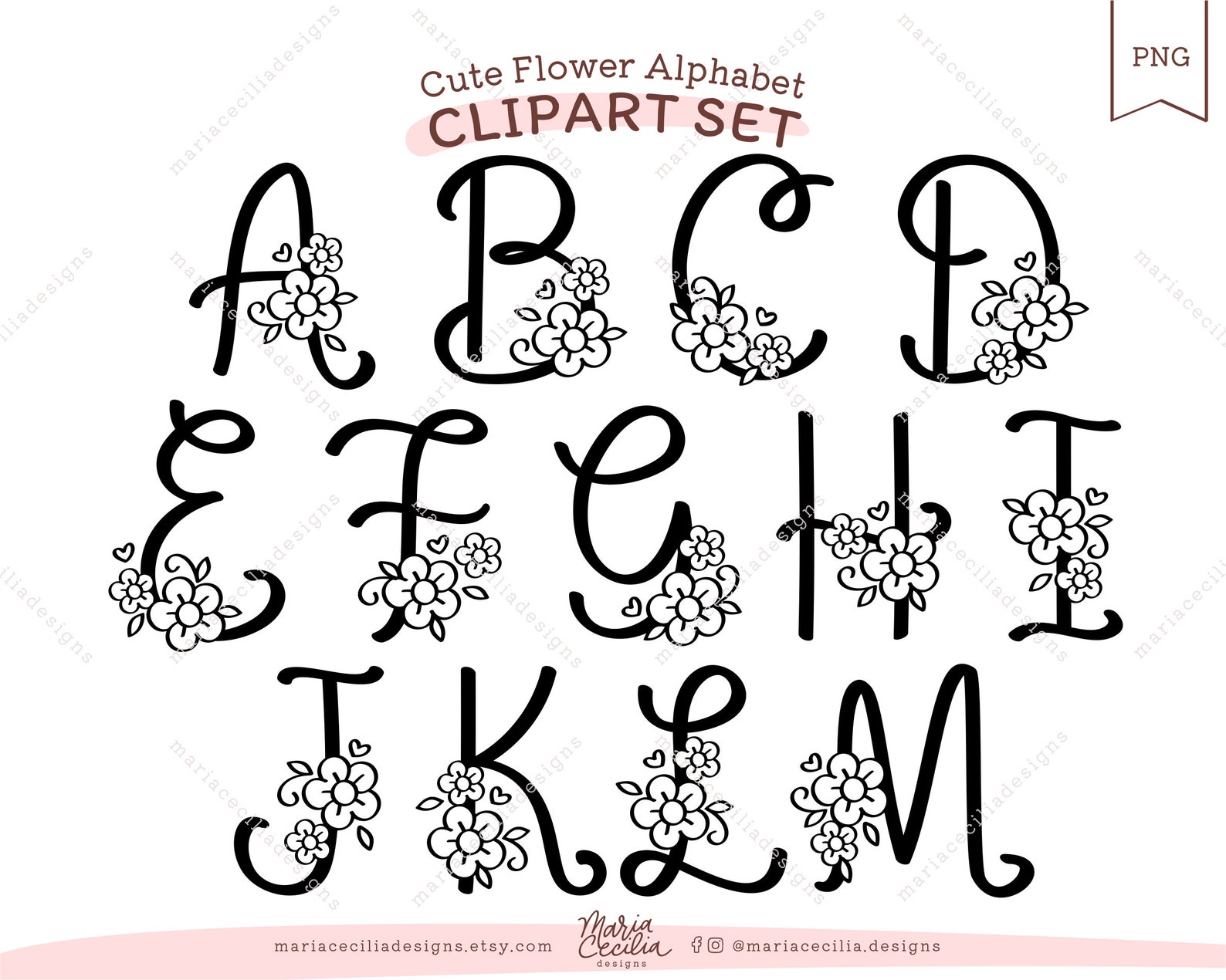 Cute Floral Alphabet PNG, Flower Letters A-Z, Floral Monogram, Letters ...