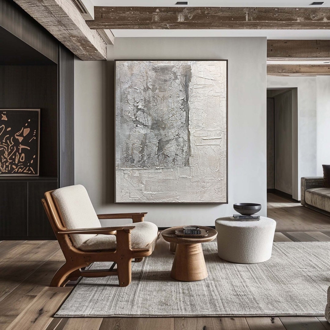 Original Large Gray White Abstract Painting, Gray Textured Painting ...