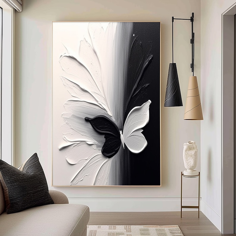 Abstract Butterfly Painting: Black and White 3D Wall Art - Etsy
