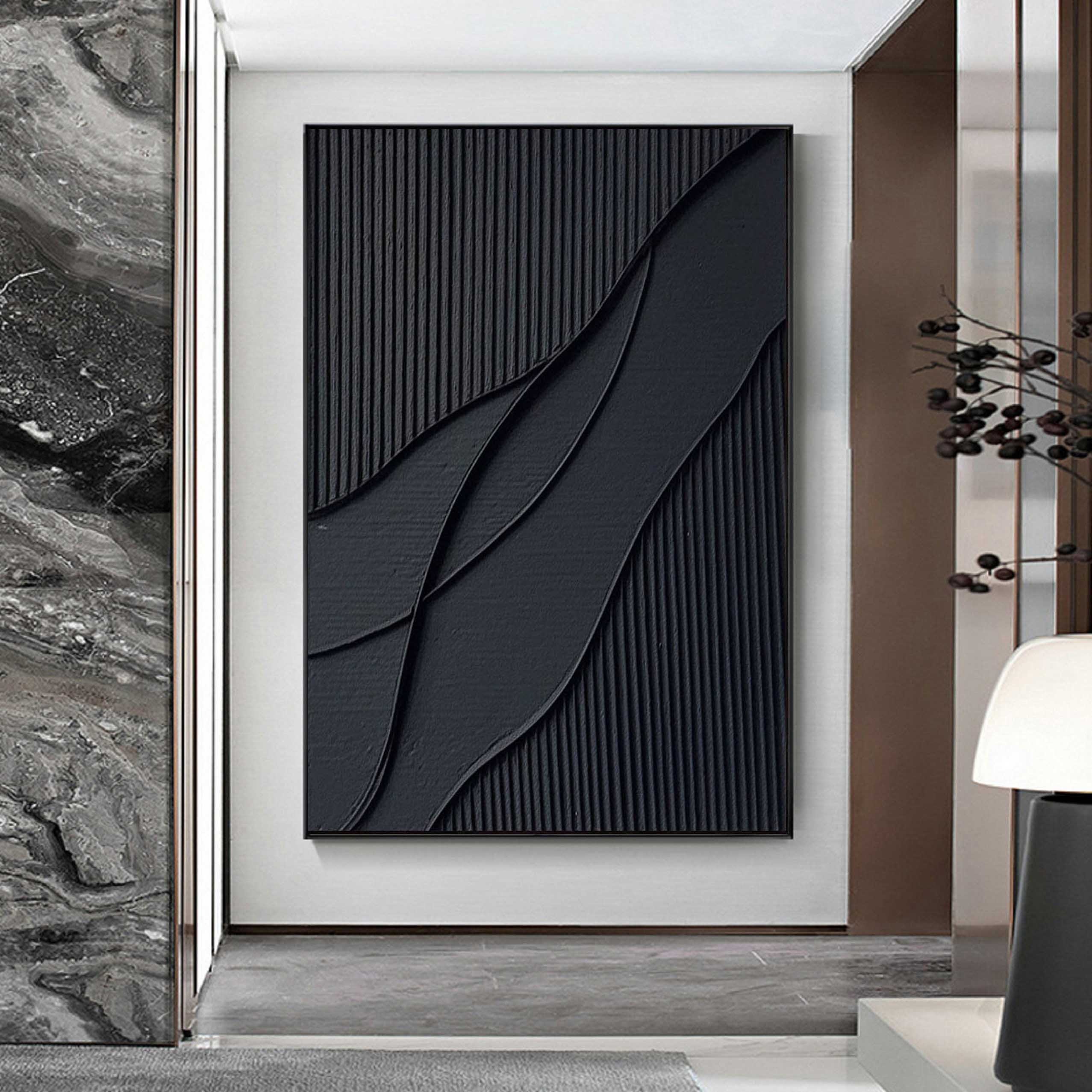 Black 3D Texture Painting: Modern Abstract Mural Art - Etsy