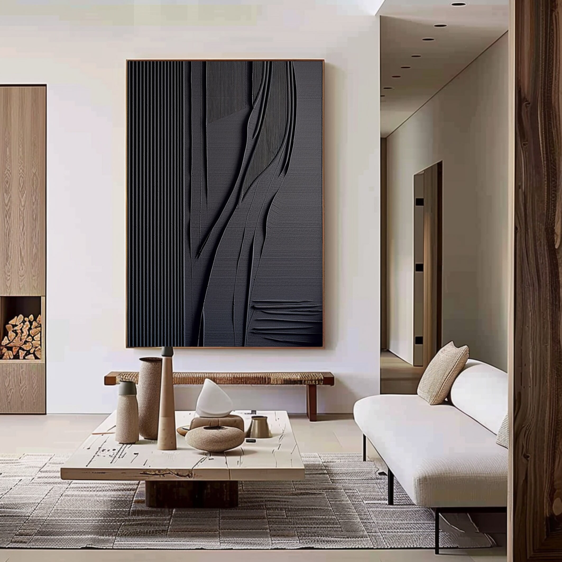 Large Black Abstract 3D Texture Painting: Modern Minimalist Wall Art - Etsy