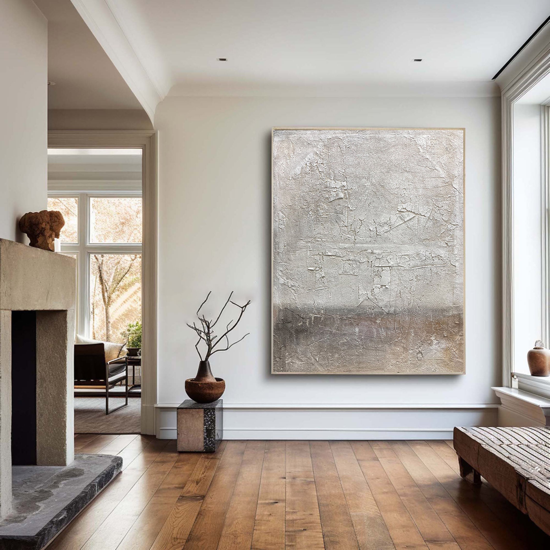 Large Gray Abstract Texture Painting: Minimalist Canvas Wall Art - Etsy