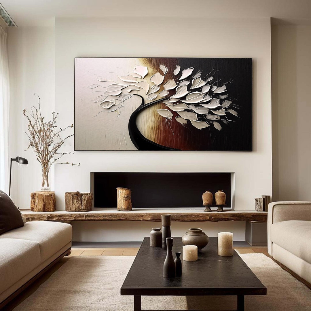 Textured Tree Painting: Beige Brown Black Abstract Scandinavian Art - Etsy