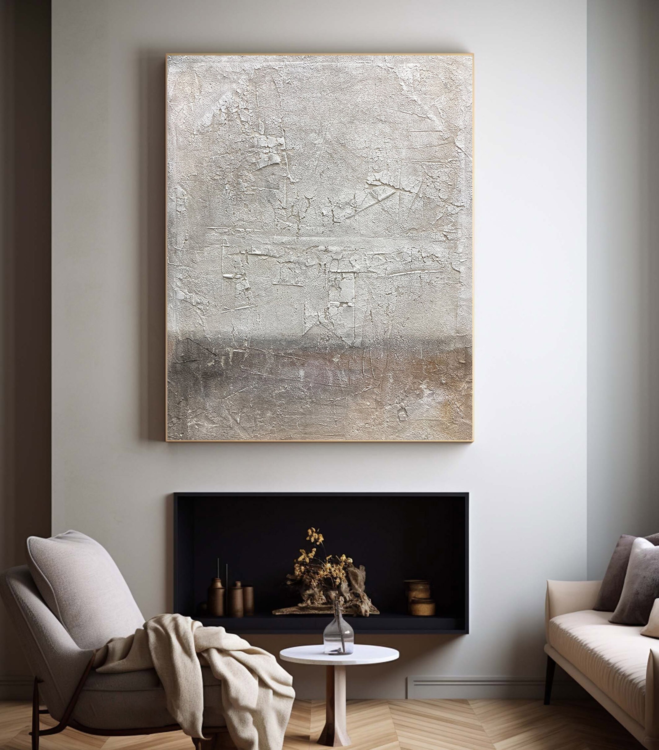 Large Gray Abstract Texture Painting: Minimalist Canvas Wall Art - Etsy
